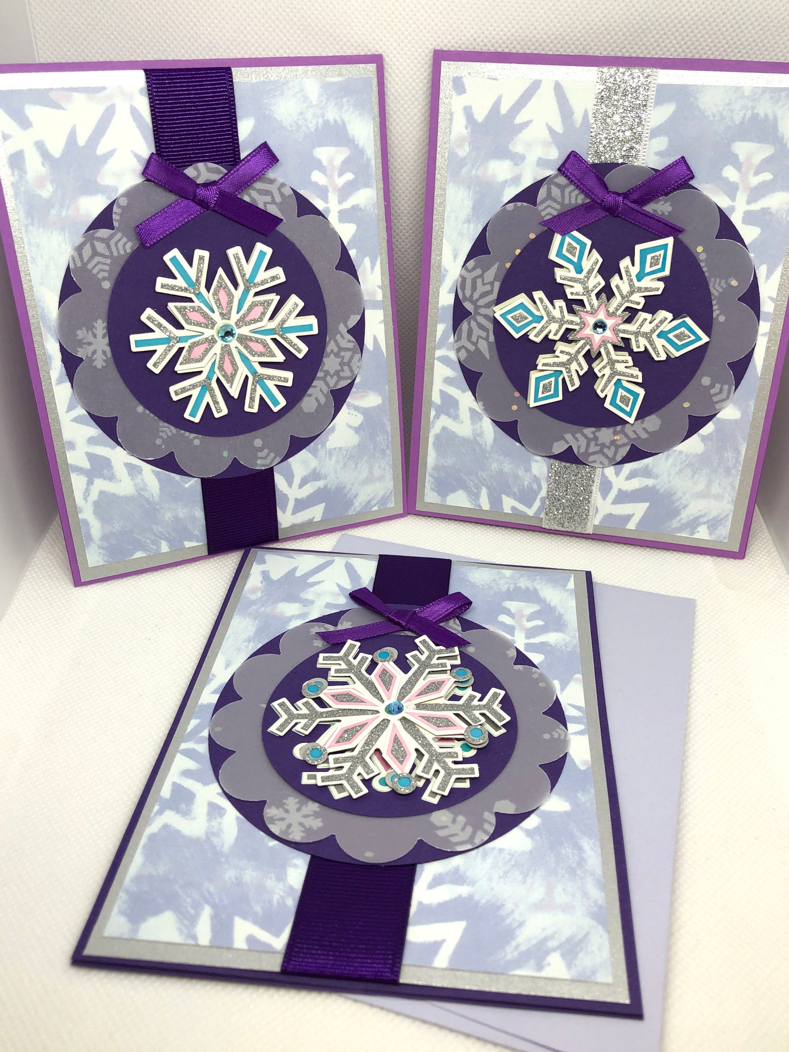 Handmade Christmas Cards - Purple Flakes - Set of 3 - Christmas Cards ...