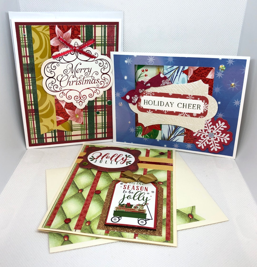 Handmade Christmas Card Set – Holiday Greetings, Chipboard Stickers - Etsy