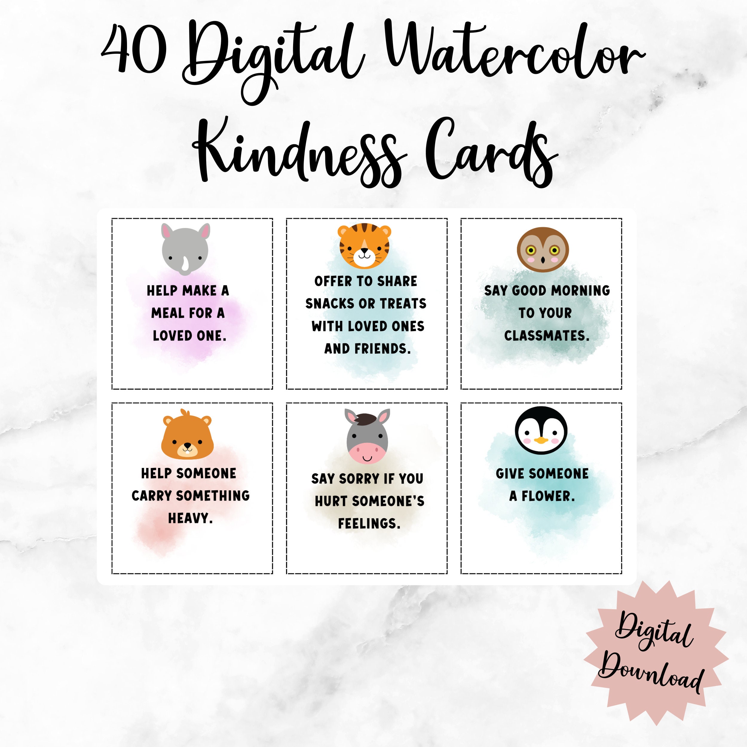 Printable Kindness Cards for Kids | Set of 36 Children’s Kindness Cards ...