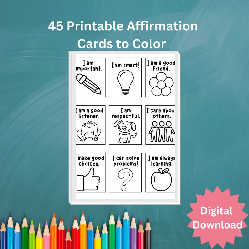 45 Printable Positive Affirmation Cards to Color for Kids, Motivational ...