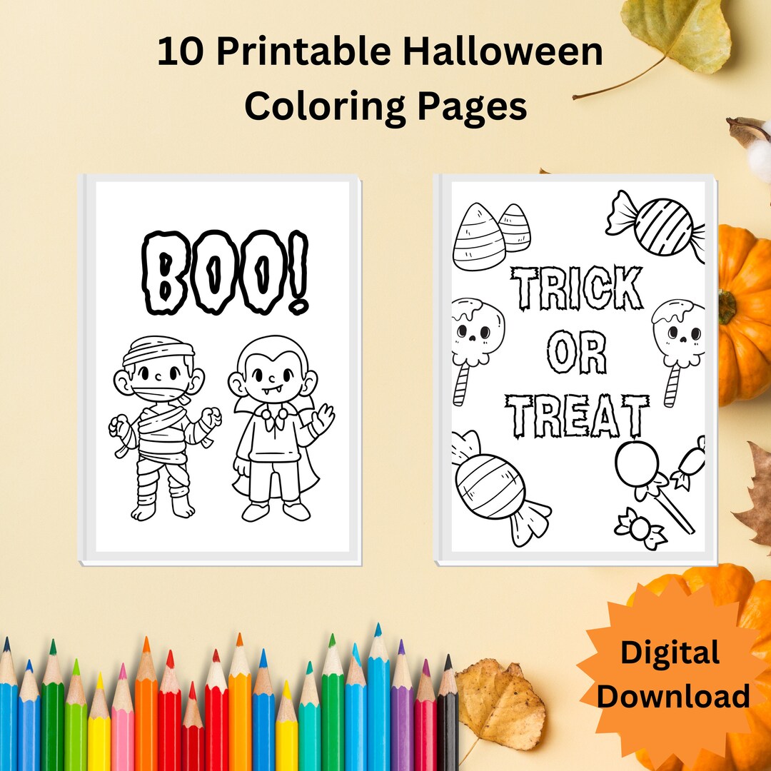 10 Kids Halloween Coloring Pages, Witches, Pumpkins, Ghosts, Haunted ...
