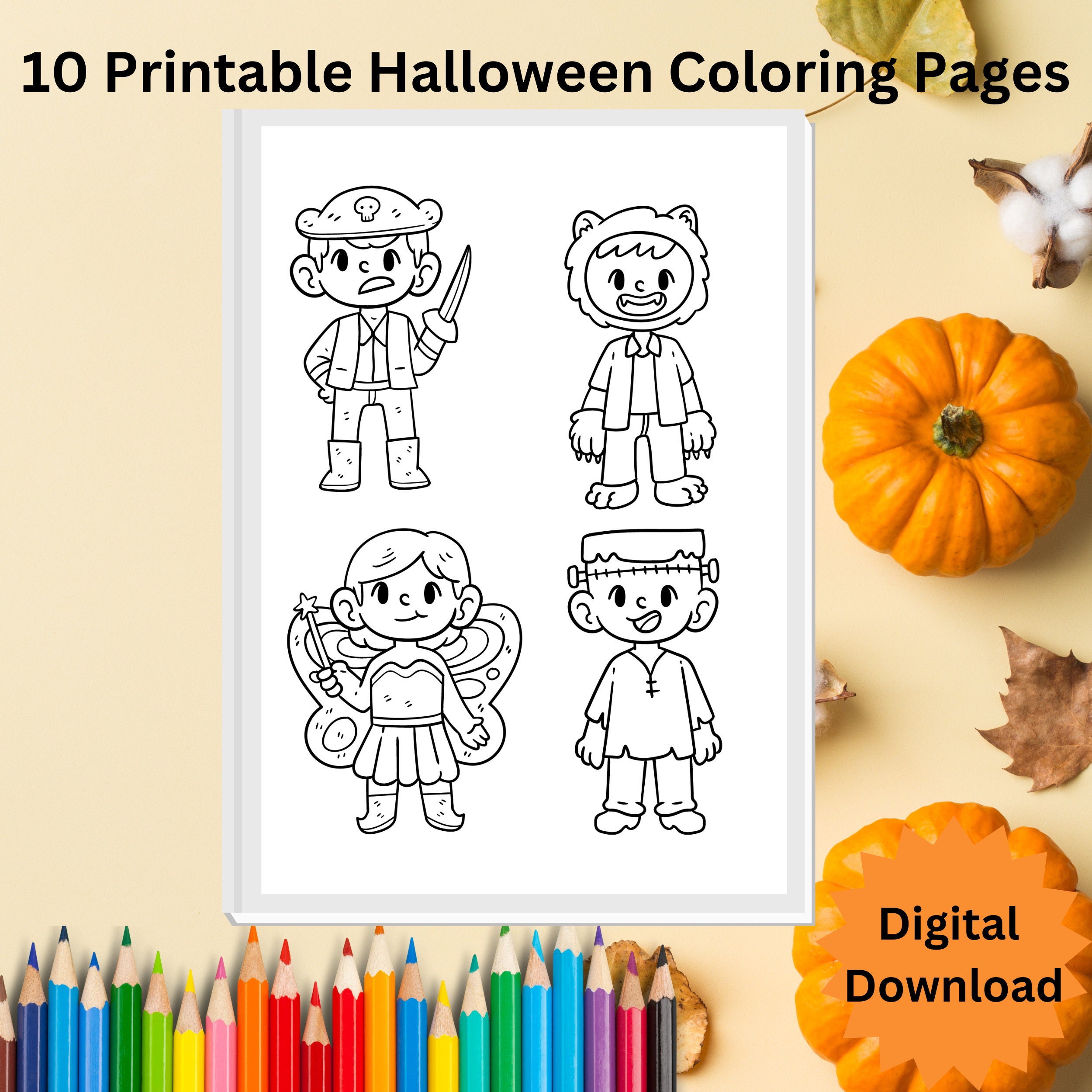10 Kids Halloween Coloring Pages, Witches, Pumpkins, Ghosts, Haunted ...