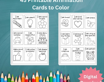 Printable Positive Affirmation Cards to Color for Kids, Motivational ...