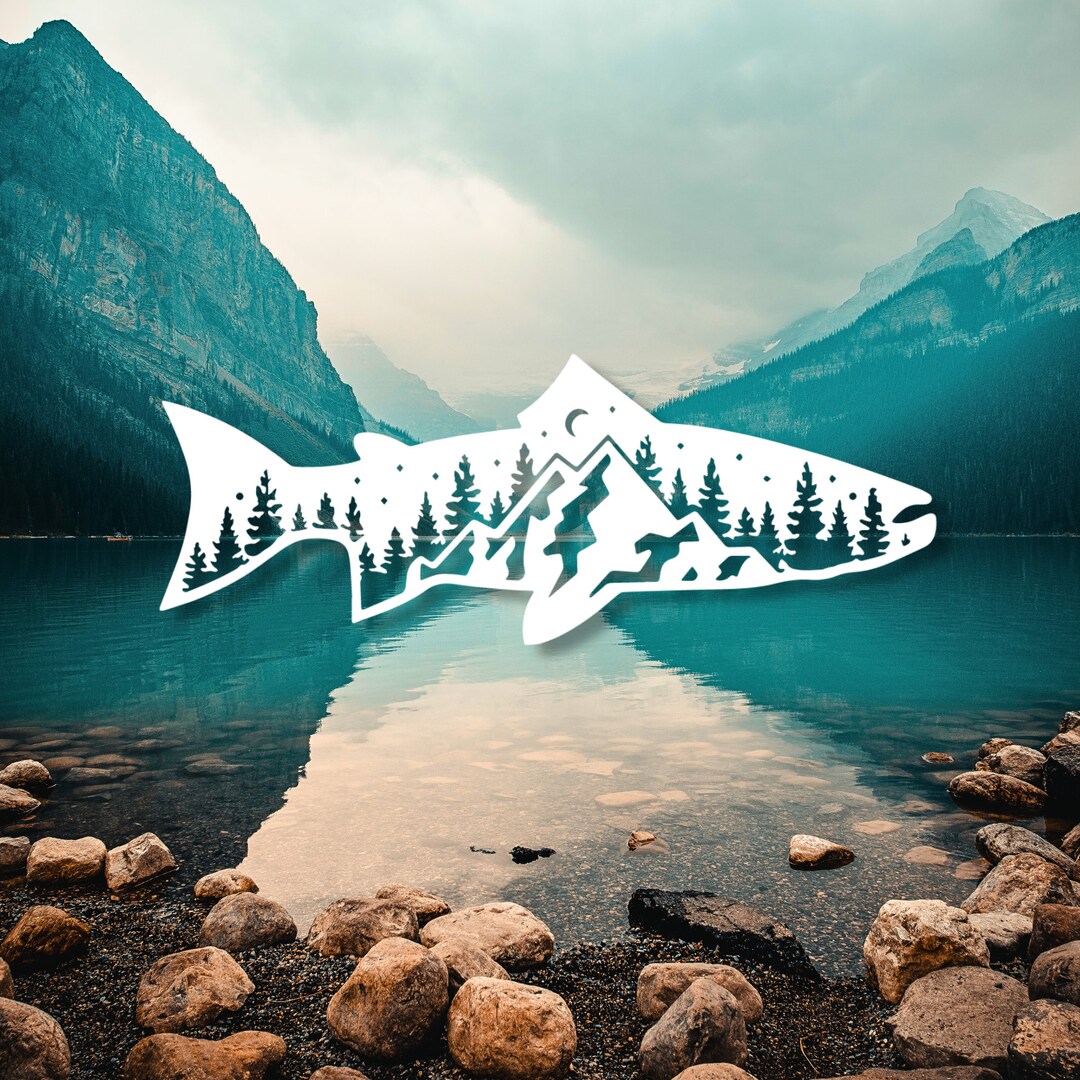 Fish Scene Decal, Trout Mountain Vinyl, Nature Lover's Vinyl Sticker ...