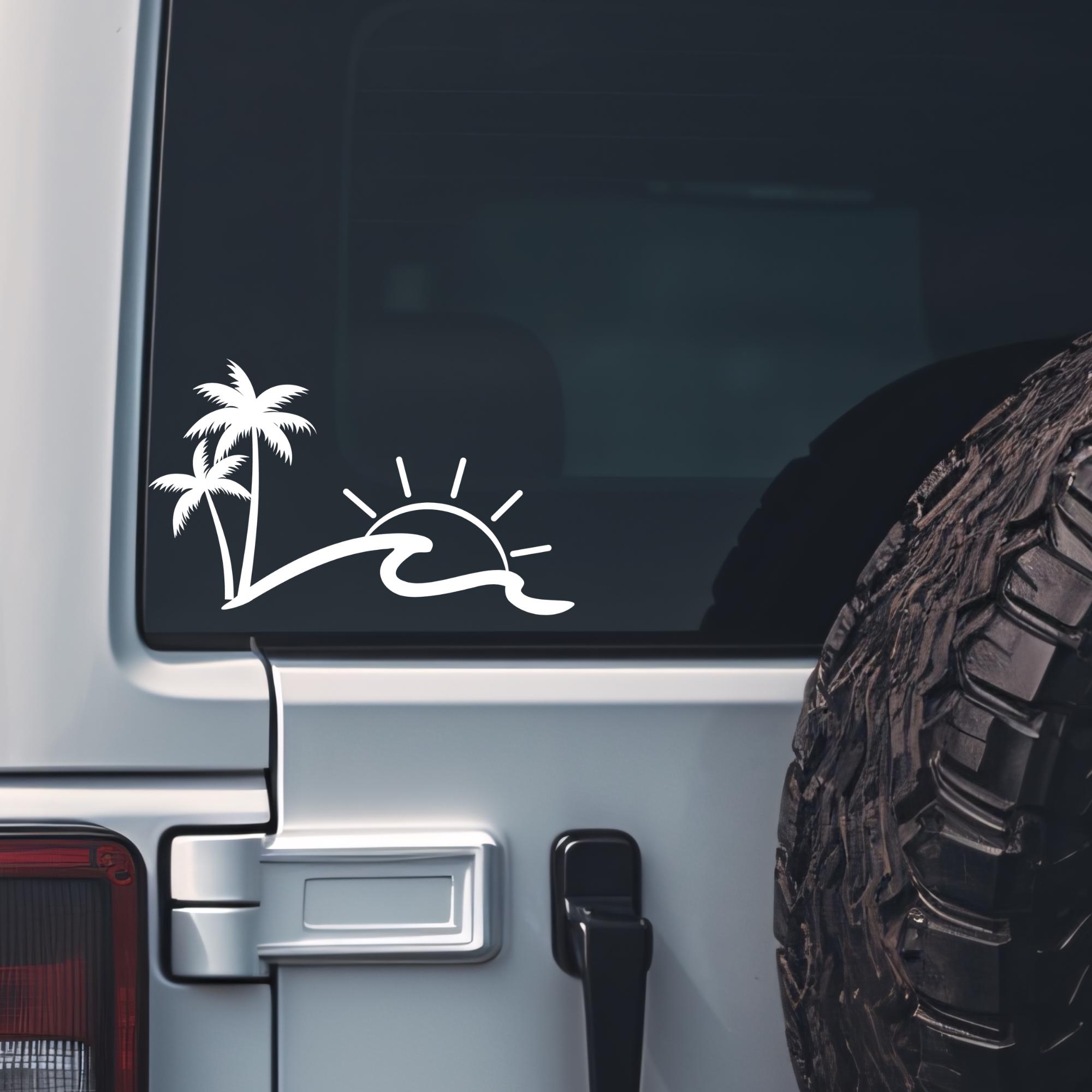 Sunset Wave Decal - Nature Lover's Sticker, Palm Tree Decal, Outdoor ...