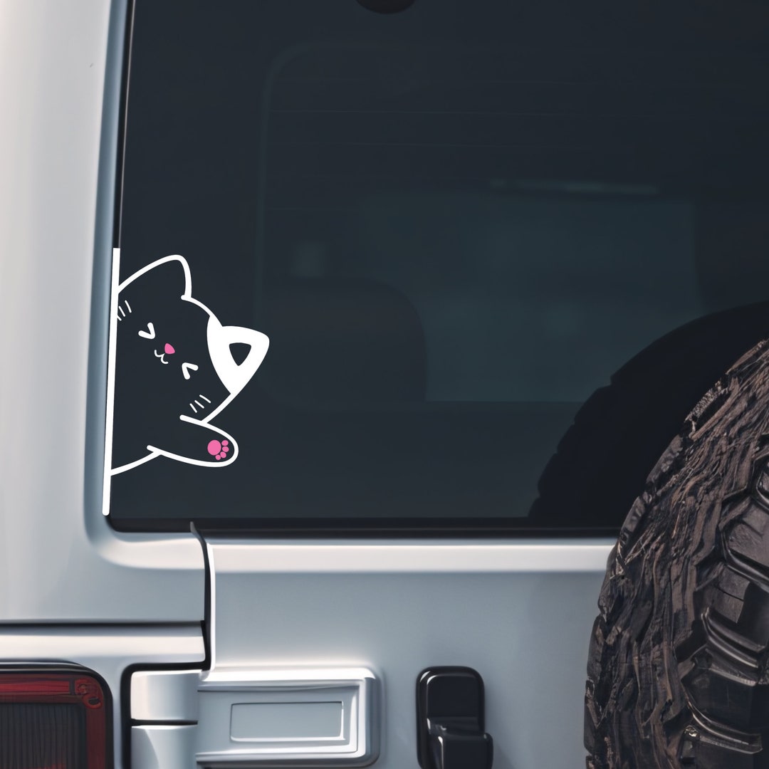 Cat Peeker Car Decal - Side Window Hello Cat Sticker, Bongo Cat Decal ...