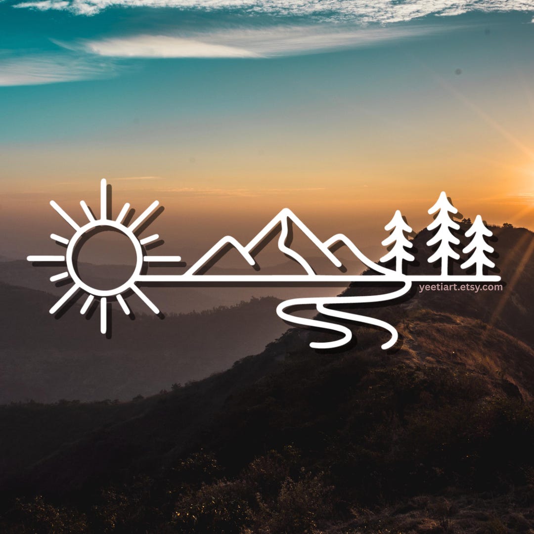 Mountain Sun River Decal - Nature Lover's Vinyl Sticker, Outdoor ...