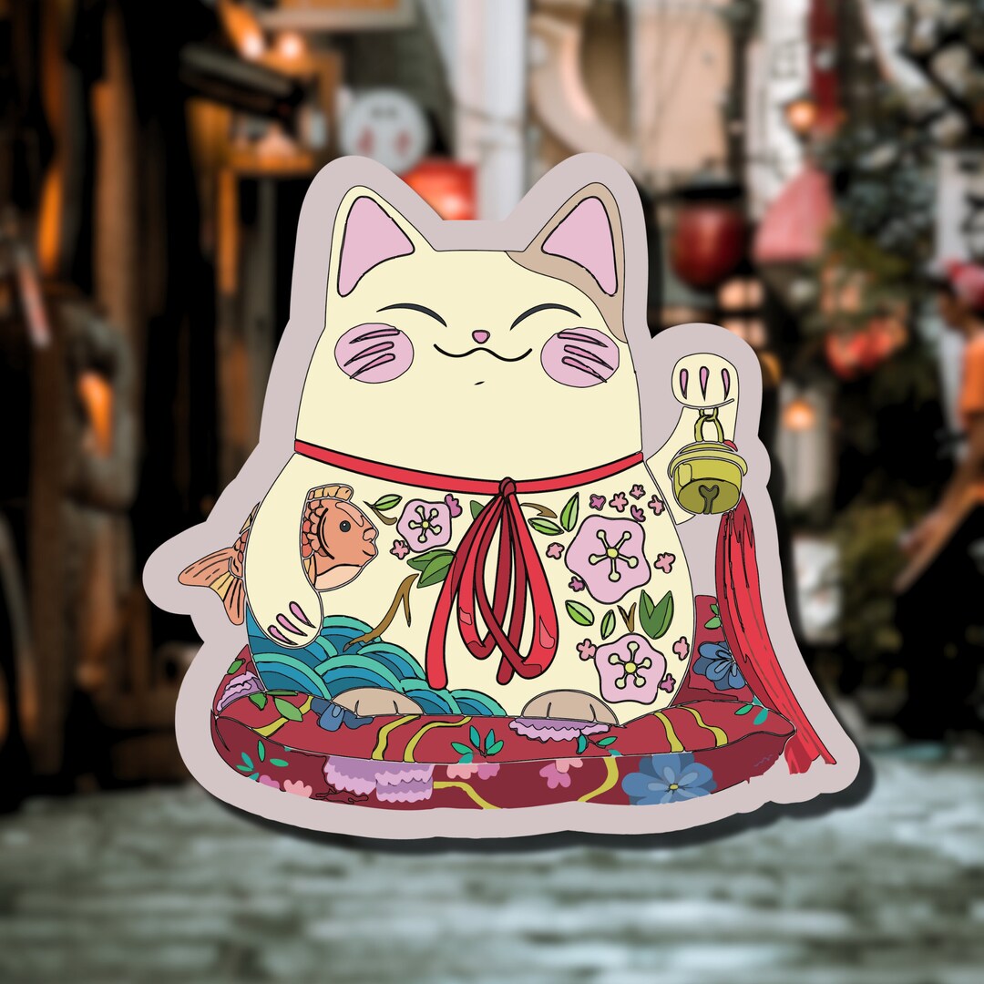 Lucky Cat Sticker, Maneki Neko Sticker, Prosperity Sticker, Bottle ...