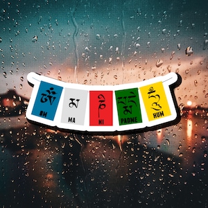 Om Mani Padme Hum Sticker, Prayer Flags Sticker, Tibetan Script Colored ...