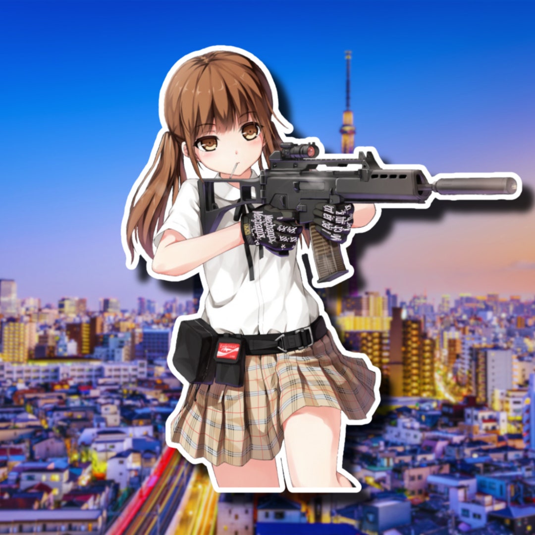 Anime School Girl Decal, Tactical Girl Sticker, Anime Gun Decal ...