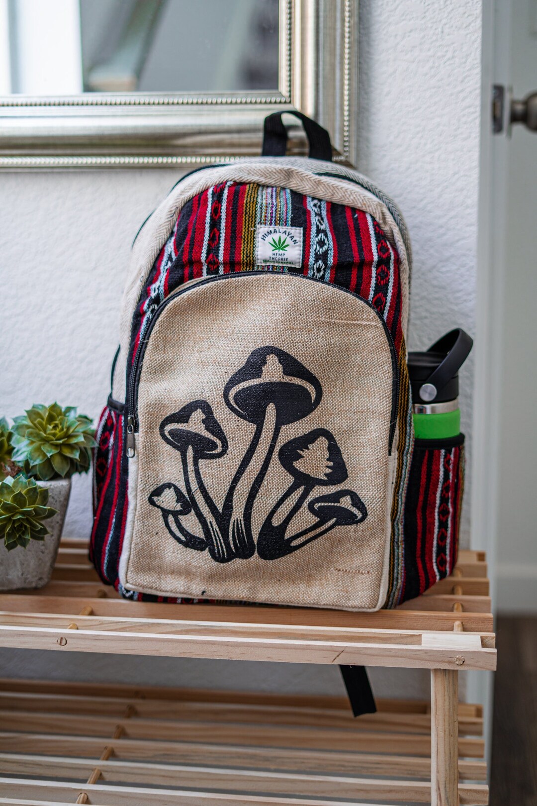 Handmade Himalayan Hemp Backpack Mushroom Print - Perfect for On-the-go ...