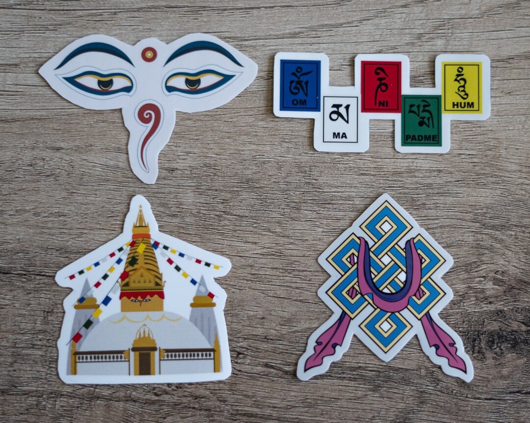 Buddhism Icon Sticker Pack - Set of 4 Om Mani Stickers - Meditation and ...