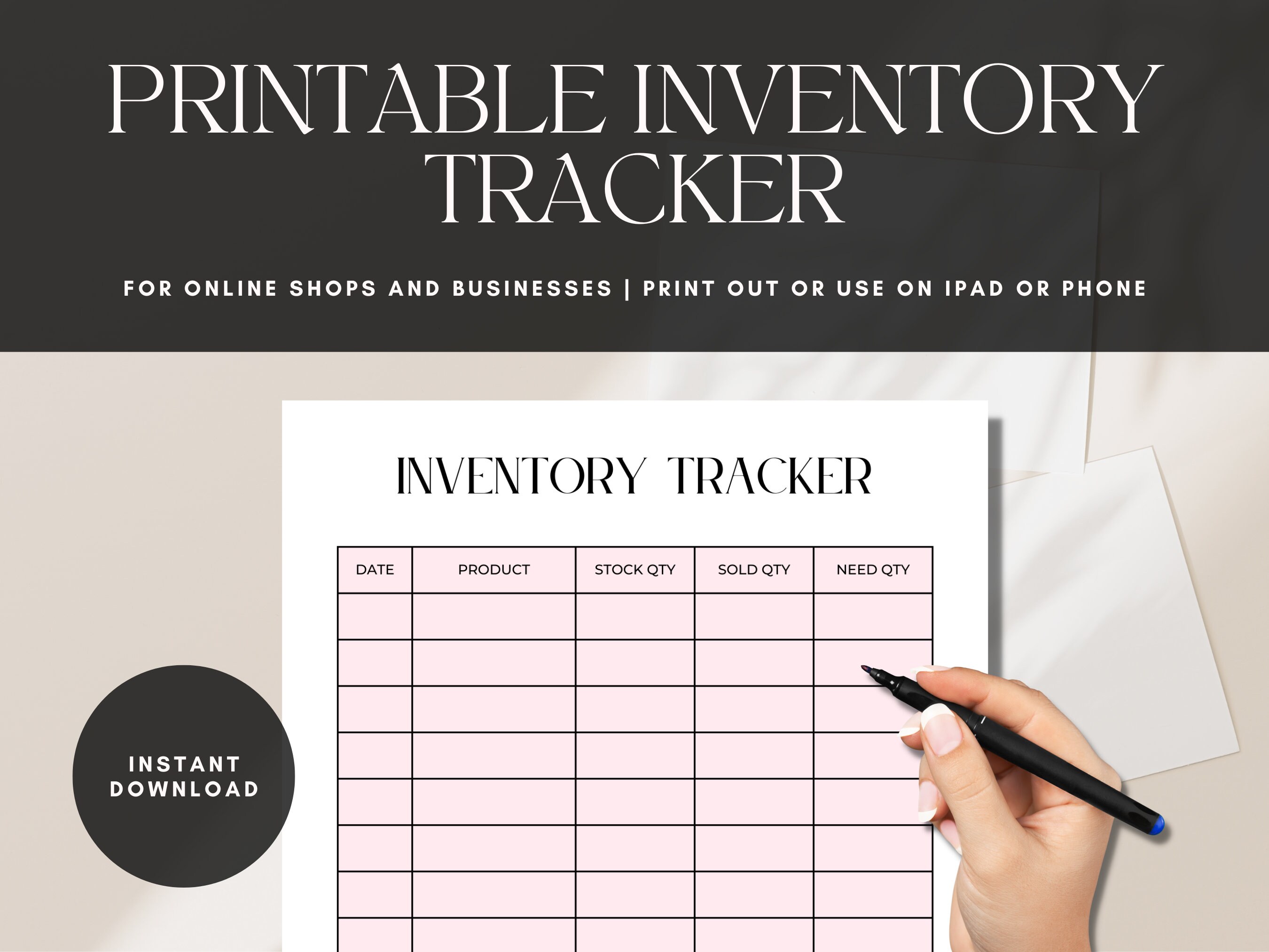Printable PDF Inventory Tracker for Online Shops and Businesses ...