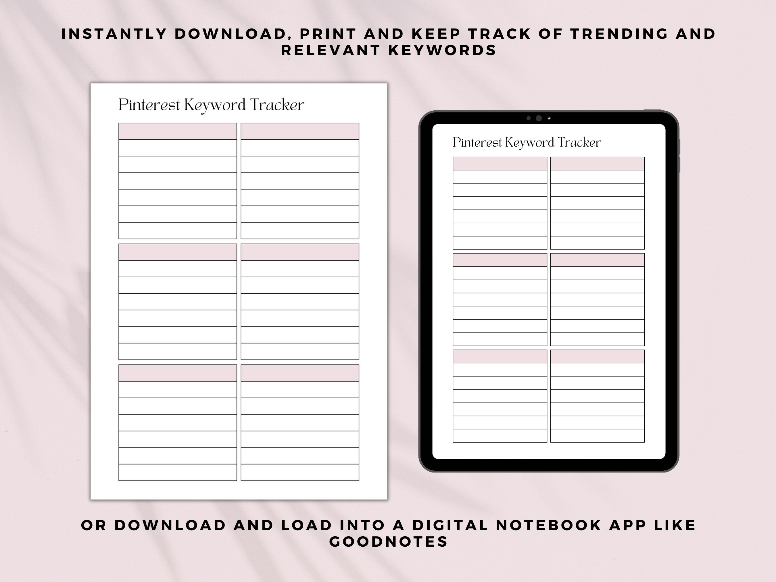 Pinterest Keyword Research Planner Printable Keyword Tracker Social ...