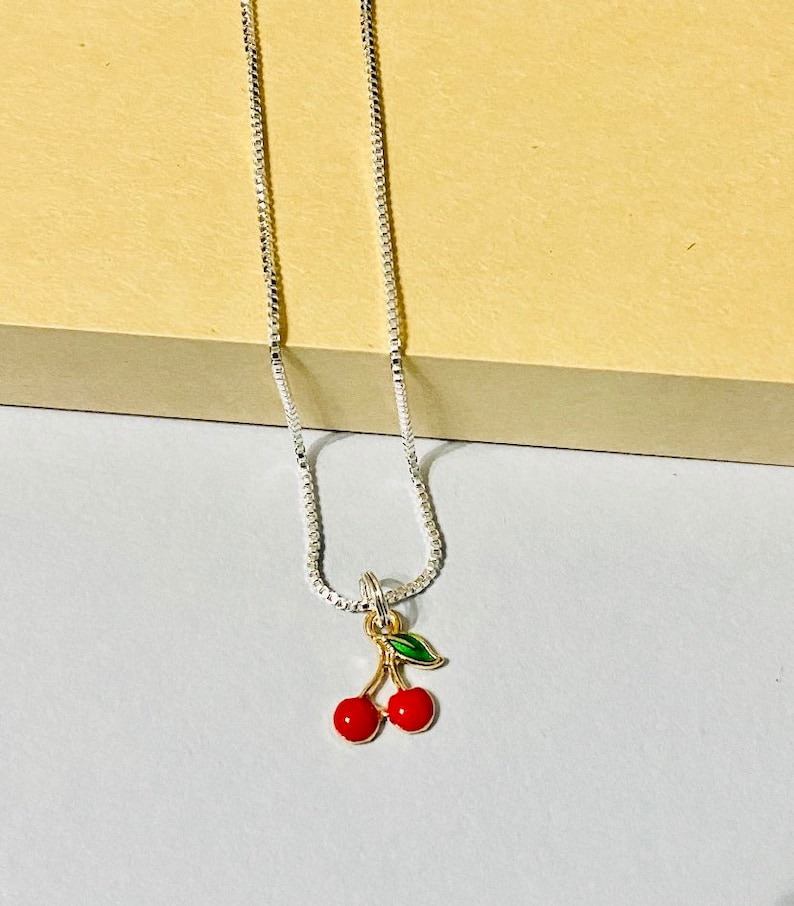 925 Sterling Silver Red Cherry Necklace 21 Inch Long - Etsy