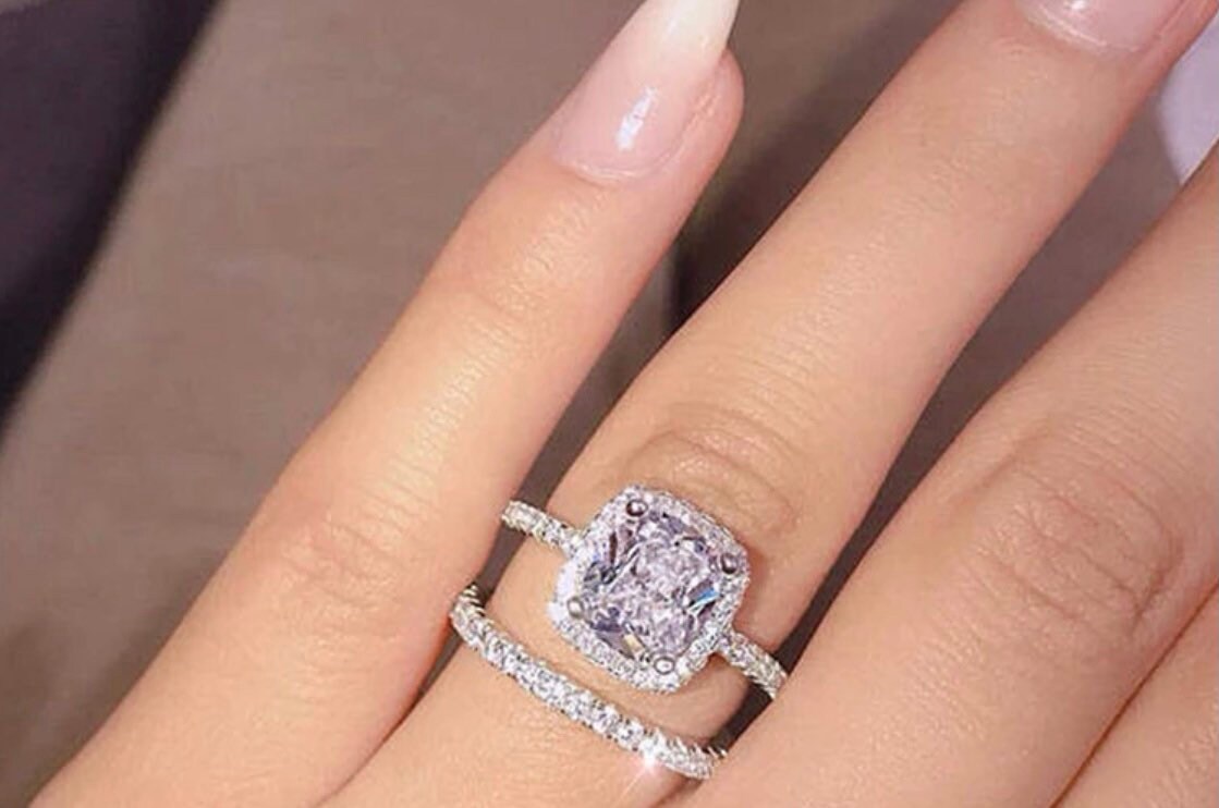 Beautiful Square Halo Ring 2ct Set Wedding Ring Sterling Silver Diamond ...