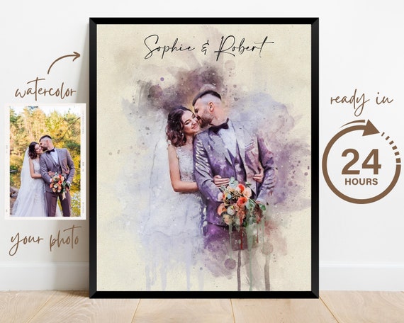 Watercolor Couple Portrait Painting From Photo Wedding - Etsy