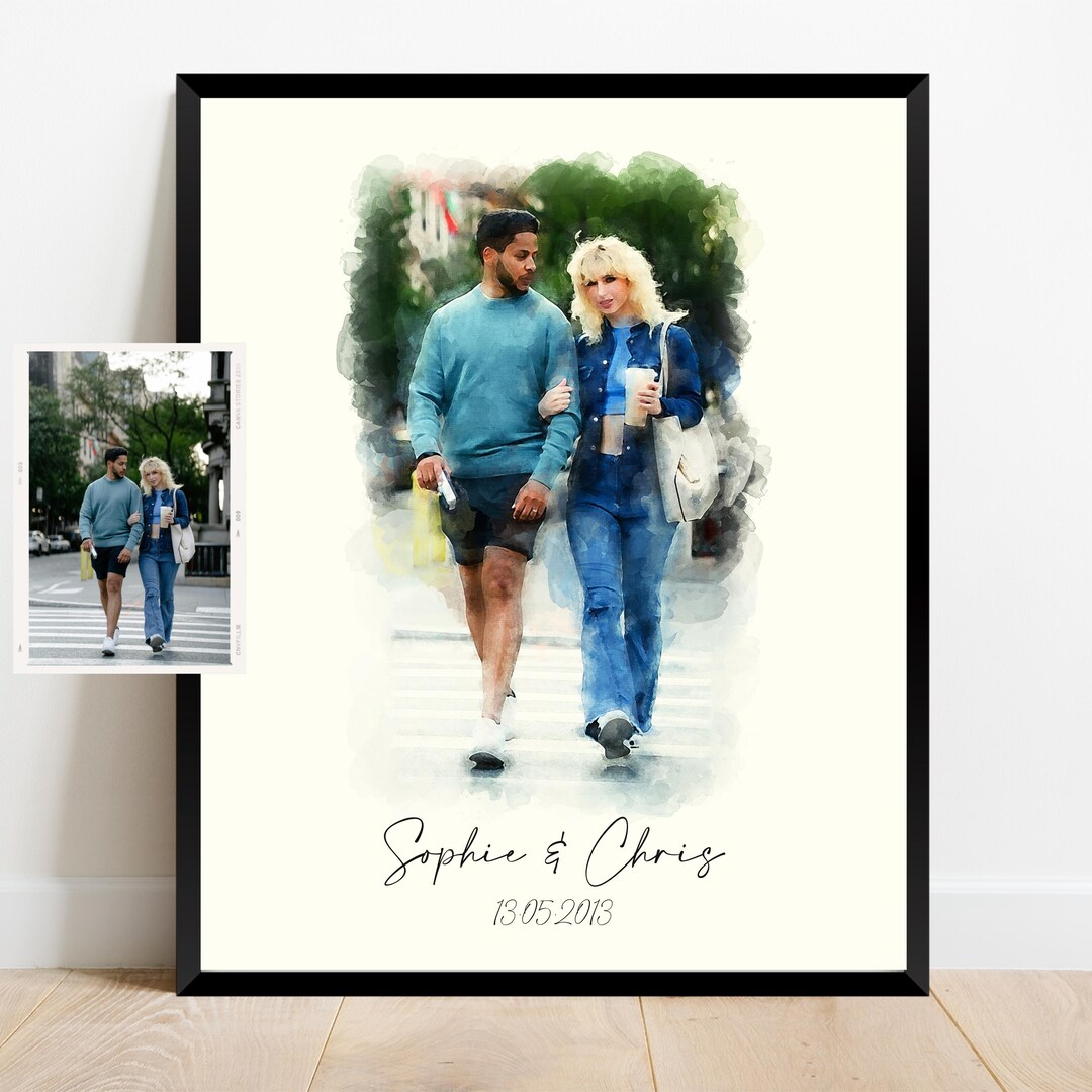 Couples Photo Gift, Custom Photo Painting, Watercolor Portrait, 1st ...