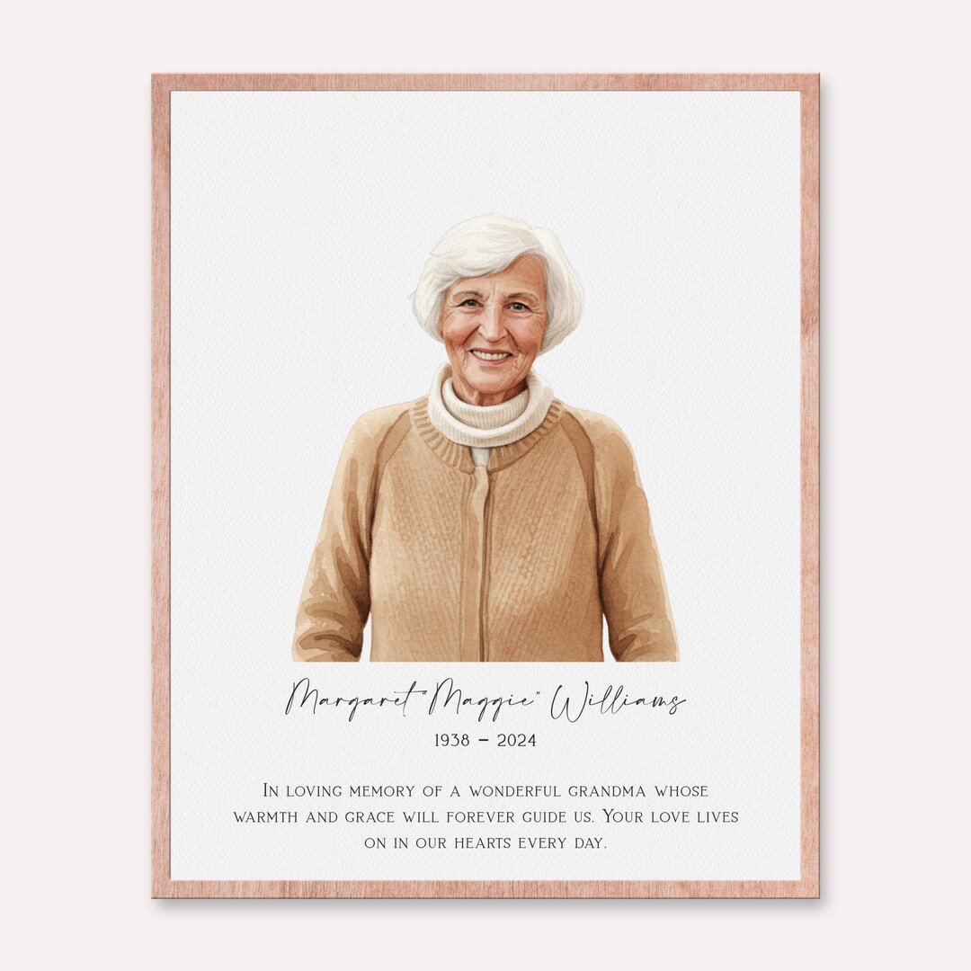 Memorial Grandma Portrait | in Loving Memory Grandma Print ...