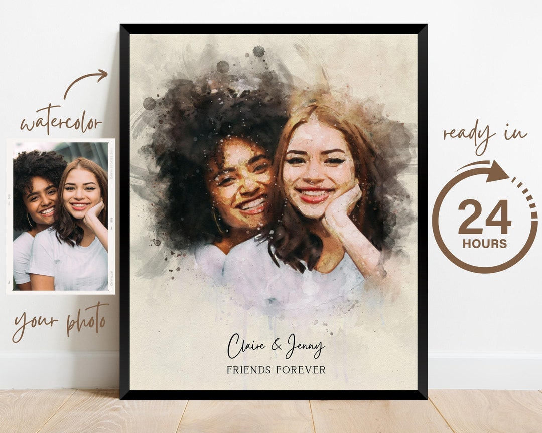Best Friend Birthday Gift Personalized, Friends Portrait Watercolor ...