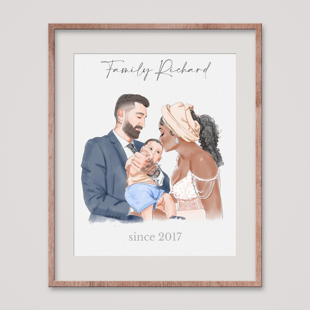 Hand Drawn Family Portrait Painting, Custom Family Portrait, Miniature ...