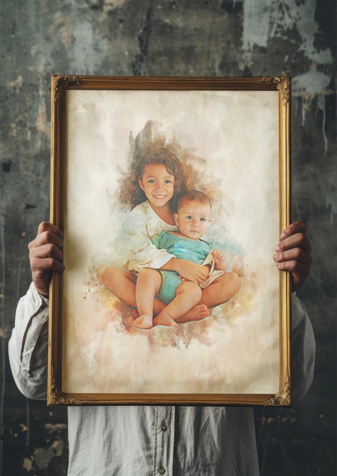 Sisters Painting Portrait, Watercolor Portrait Painting From Photo ...