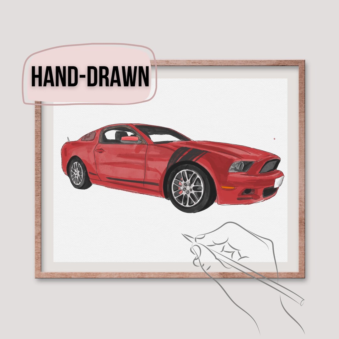 Car Drawing, Hand Drawn Car Portrait From Photo, Car Lover Gift, Custom ...