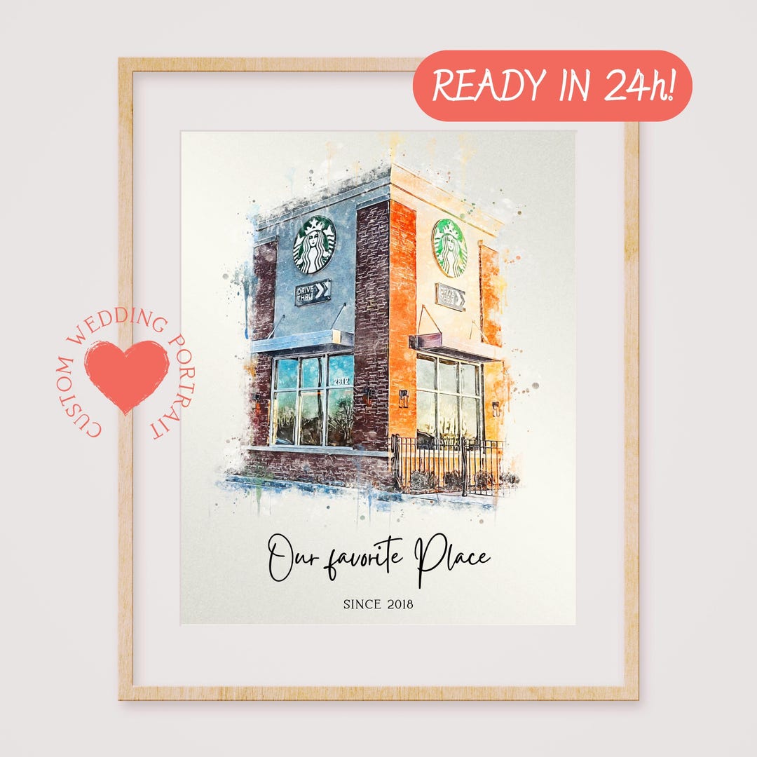 Our First Date Venue Painting | Custom Watercolor Couple Drawing ...