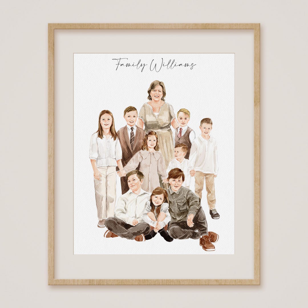 Hand Painted Family Portrait, Custom Minimal Family Drawing, Miniature ...