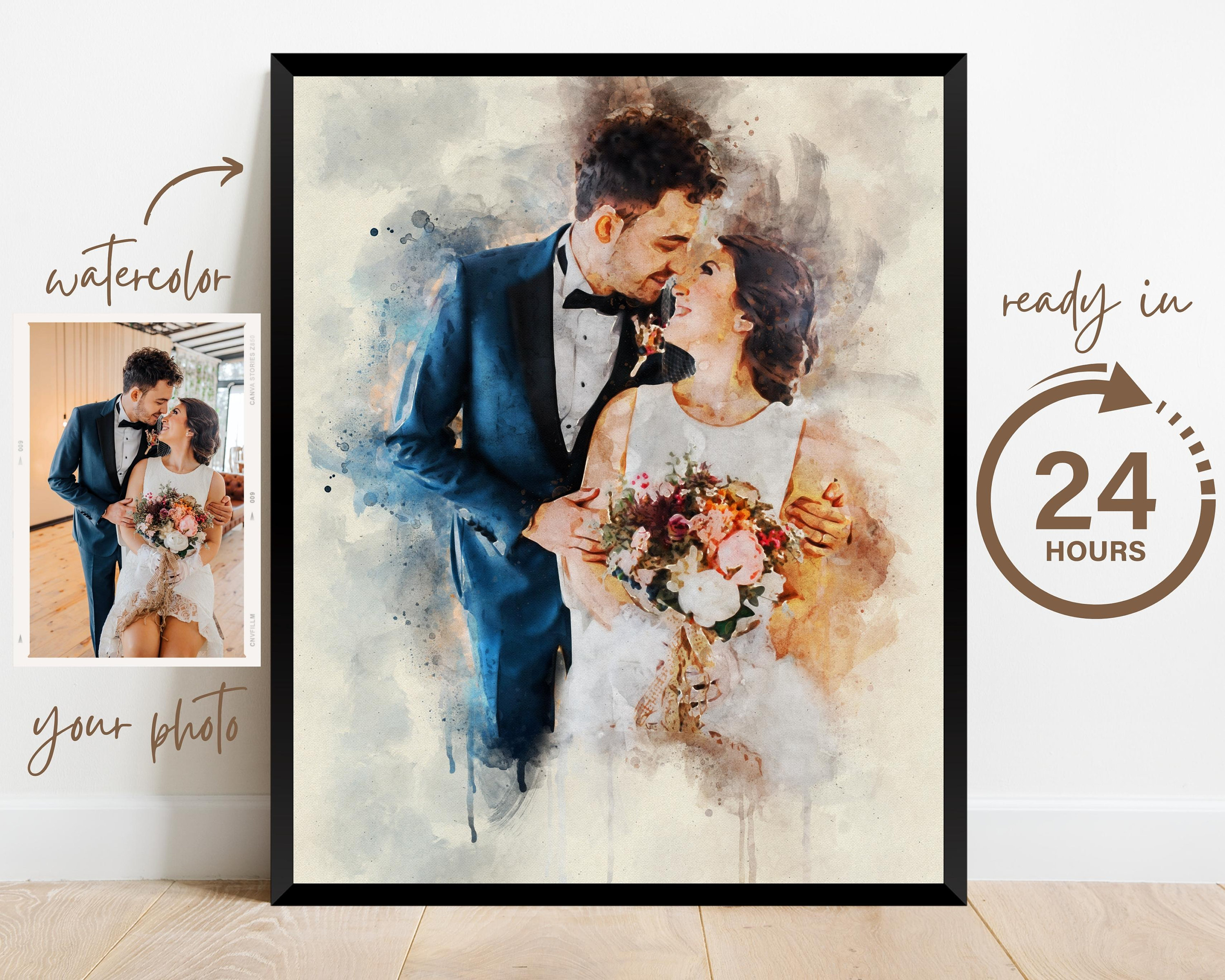Watercolor Couple Portrait From Photo Custom Wedding - Etsy