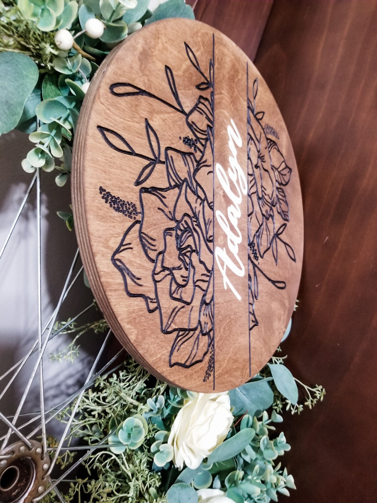 Floral Name Sign Floral Name Wood Round Custom Baby Name - Etsy