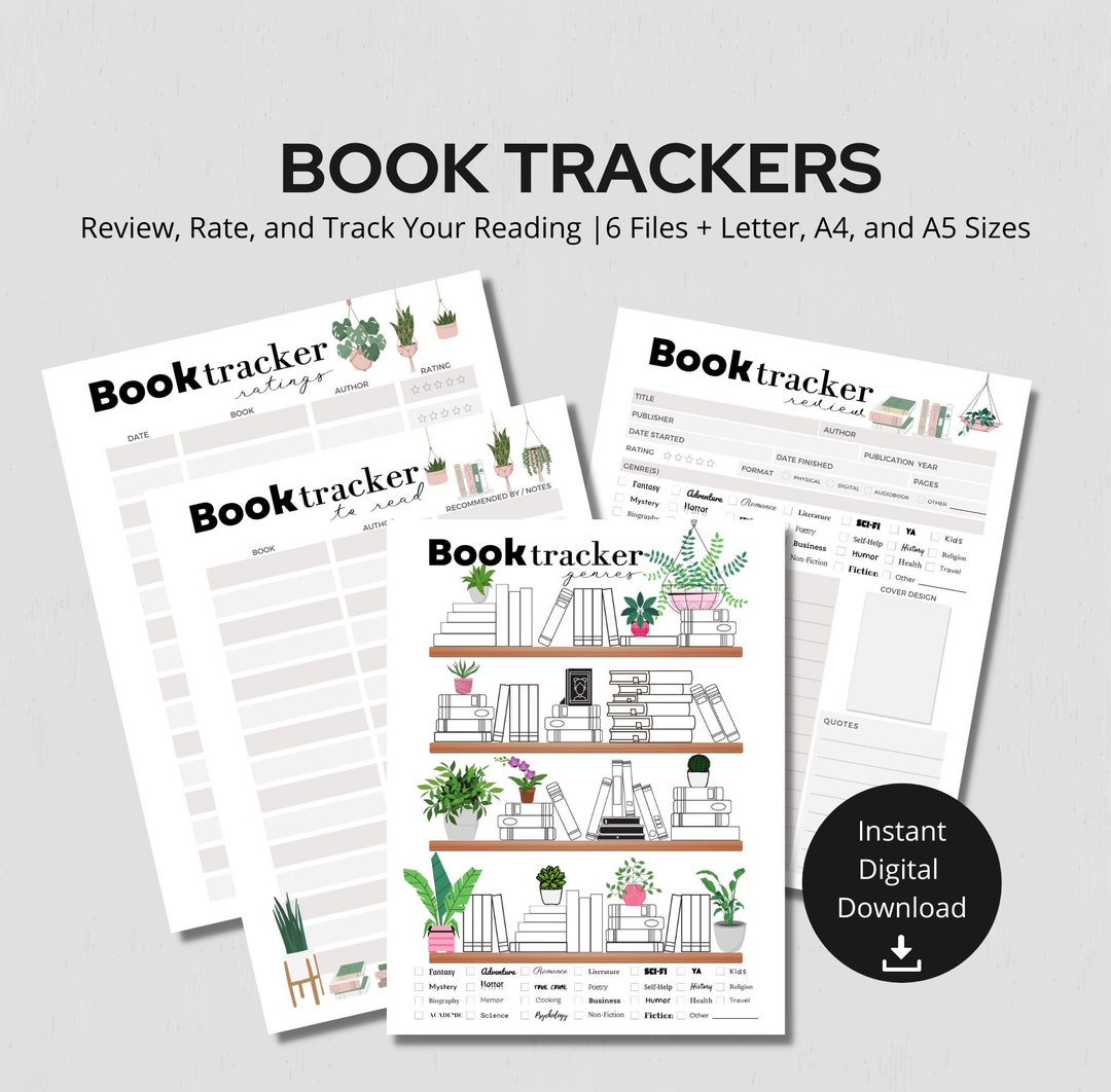 Book Trackers Digital, Printable Reading Journal to Review and Rate ...