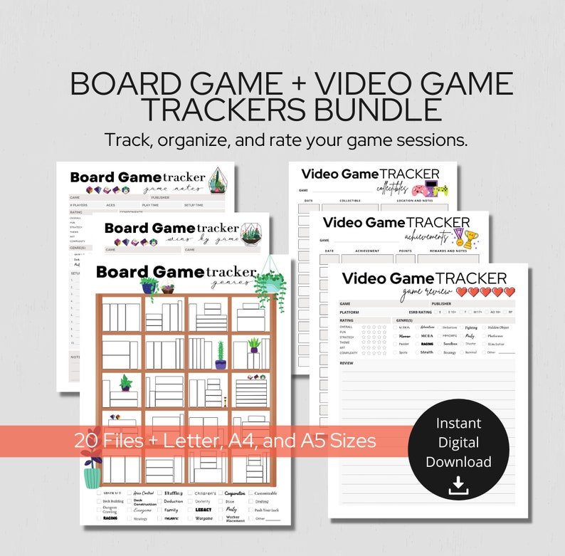 Board Game and Video Game Trackers Bundle Track Wins, Ratings, Reviews ...