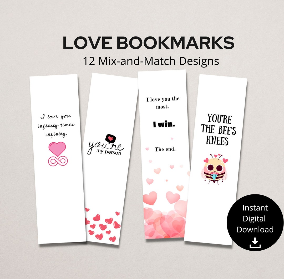 Printable Love Bookmarks, Cute Romance Bookmarks to Say, i Love You ...