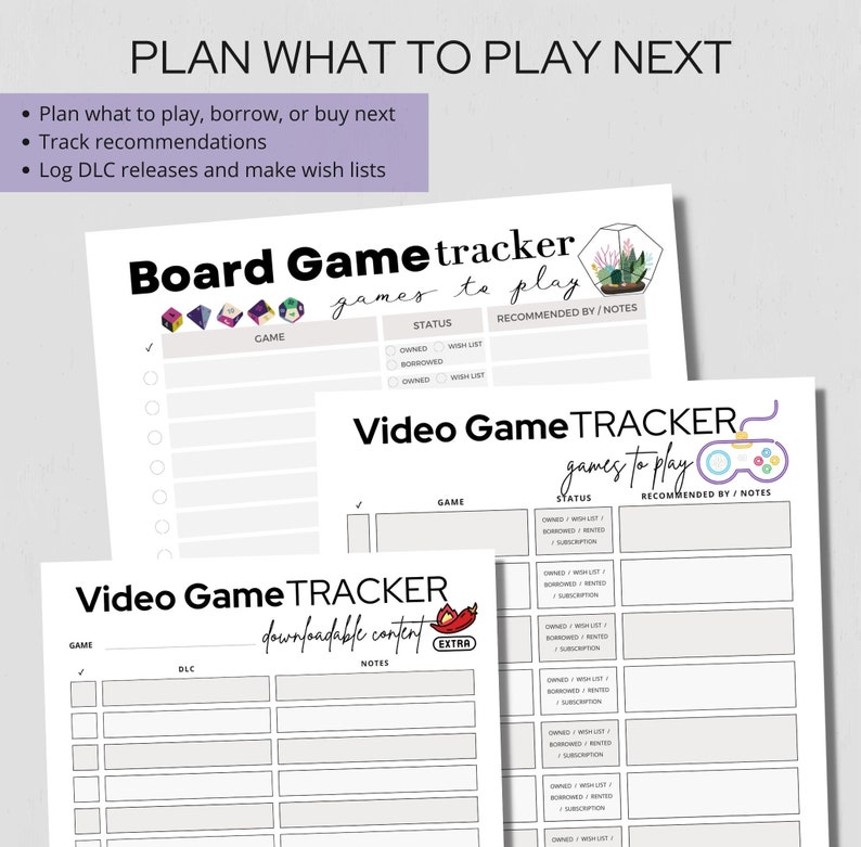 Board Game and Video Game Trackers Bundle Track Wins, Ratings, Reviews ...