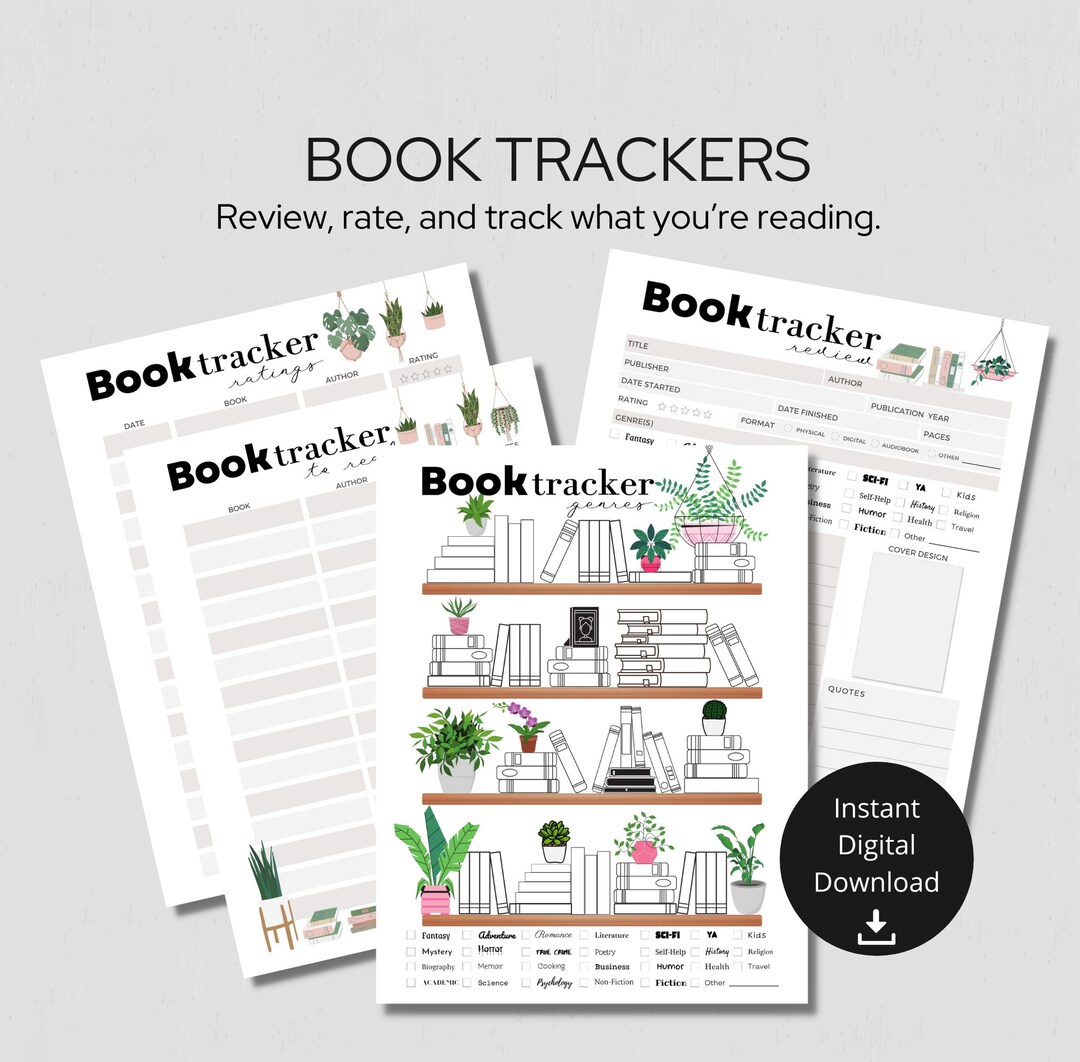 Book Trackers Digital, Printable Reading Journal to Review and Rate ...