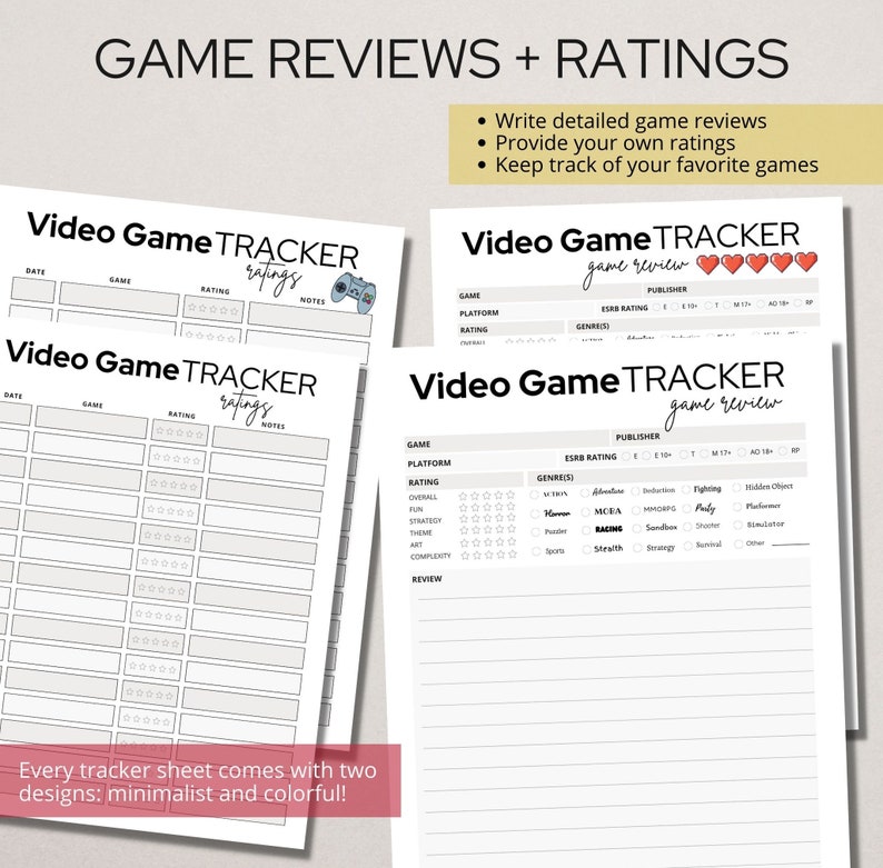 Video Game Trackers Game Planner to Rate and Review Games - Etsy