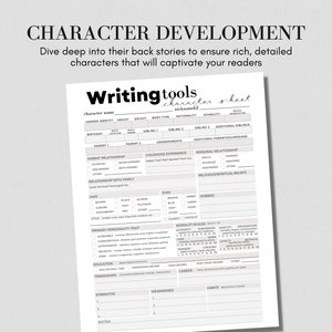 Character Development Writing Tools Character Sheets Back - Etsy