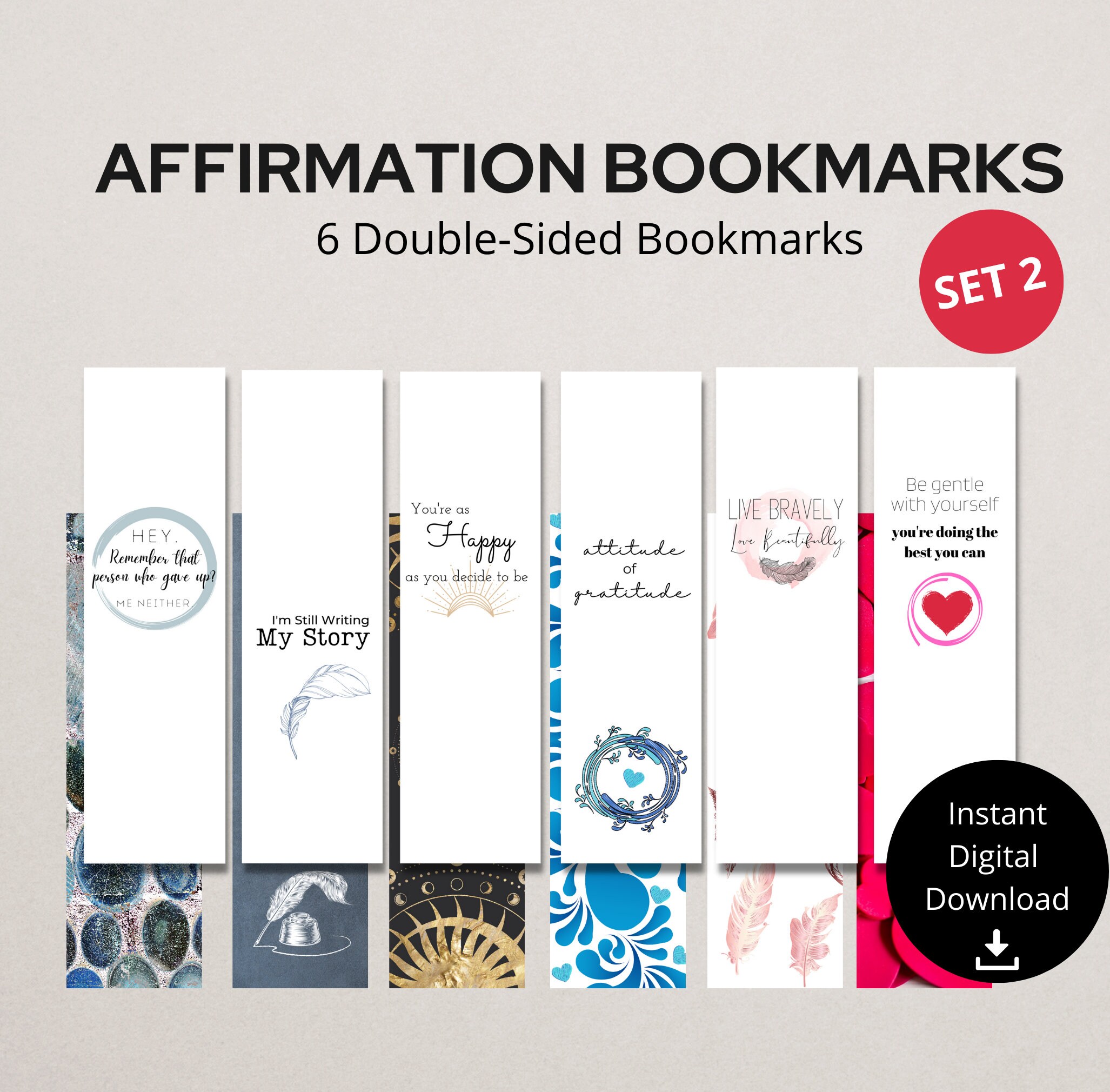 Affirmation Bookmarks Printable, Instant Download Digital Bookmarks Set ...