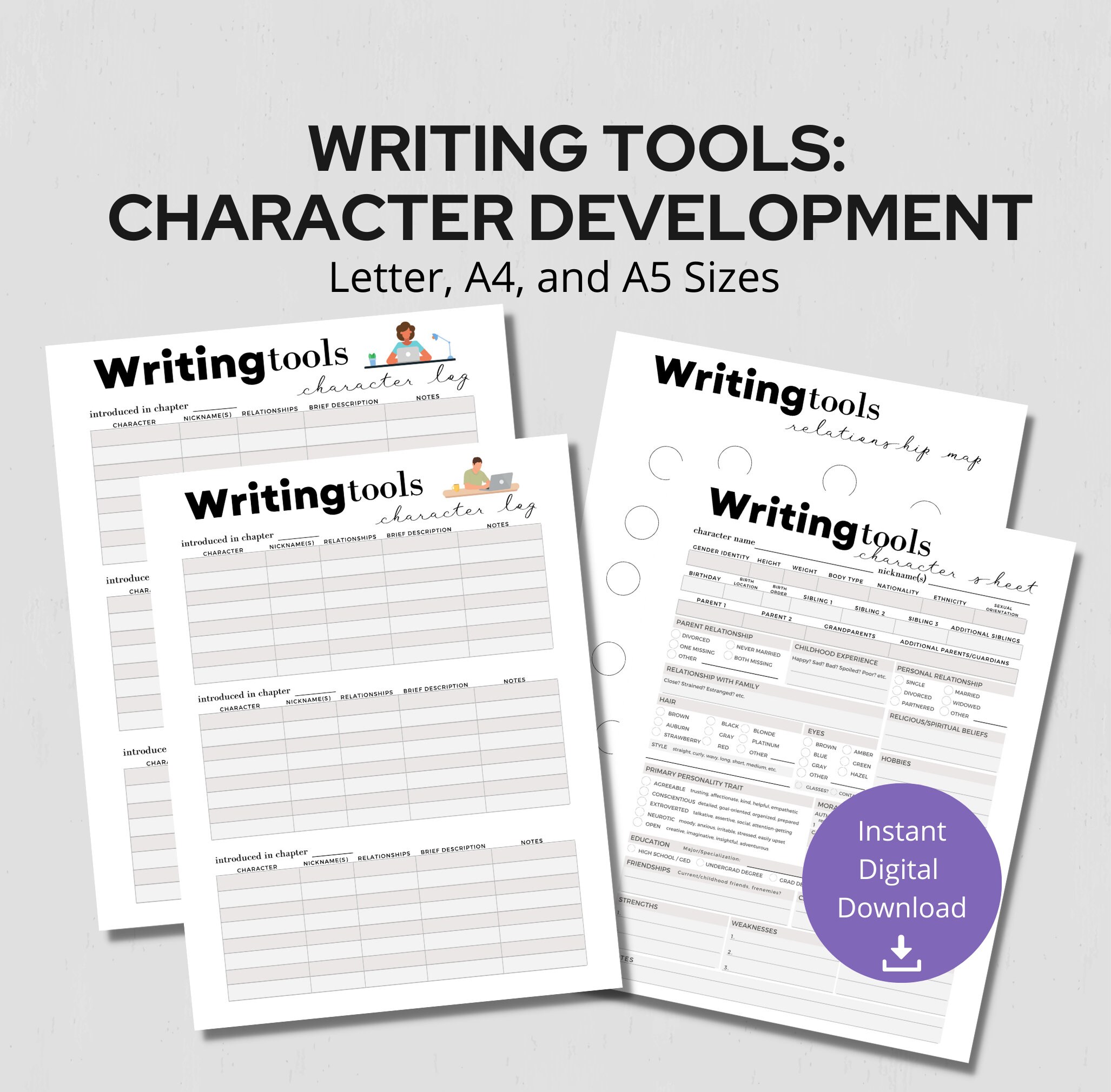 Character Development Writing Tools Character Sheets Back - Etsy