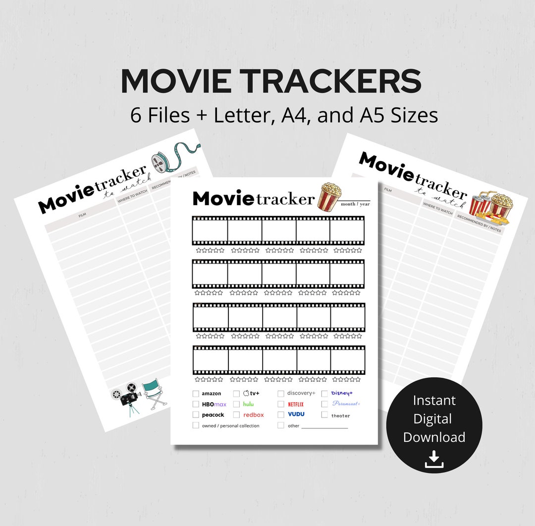 Movie Trackers Printable Movie Planner to Rate and Track Movies ...