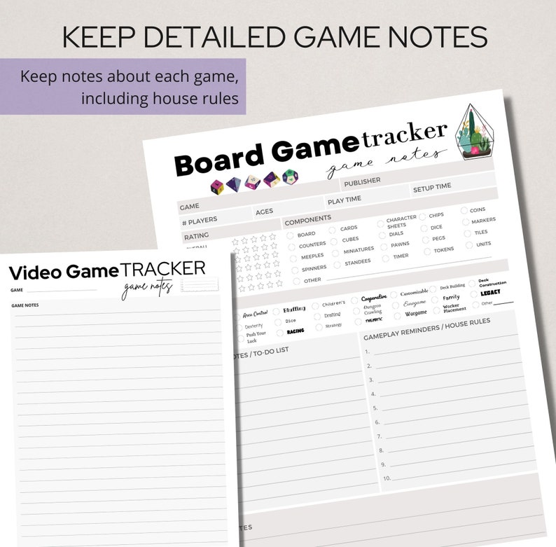 Board Game and Video Game Trackers Bundle Track Wins, Ratings, Reviews ...