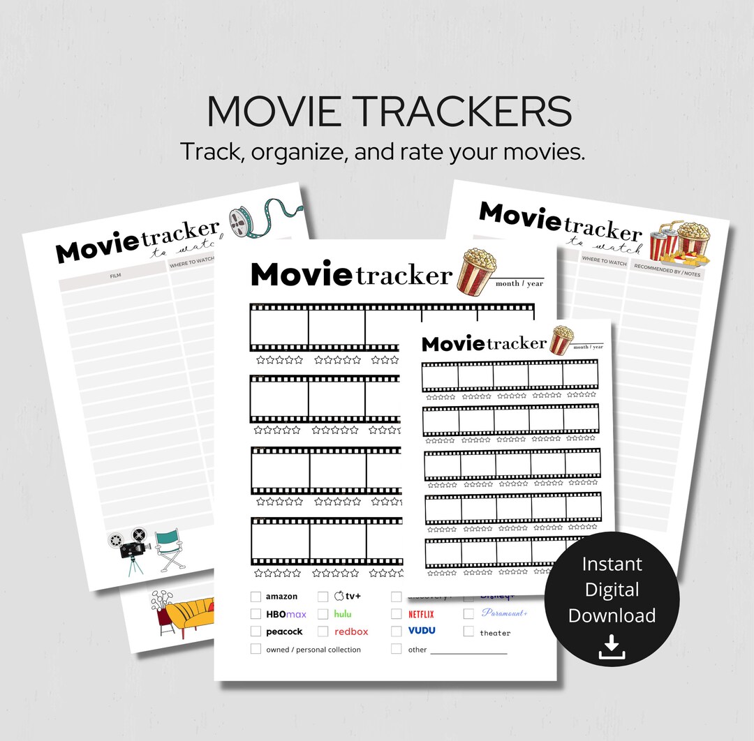Movie Trackers Printable Movie Planner to Rate and Track Movies ...