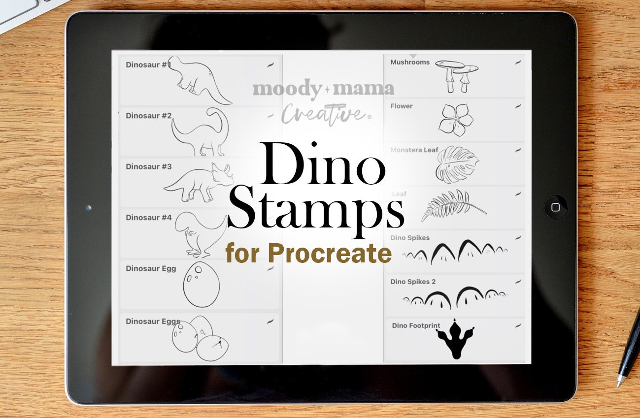 Dinosaur Procreate Stamps Set, Dino Brushes for Procreate, Template for ...