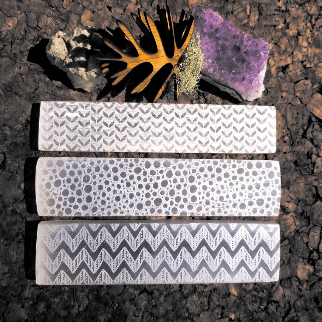 7-8" Selenite Charging Bar - Pattern Designs | Engraved Selenite ...
