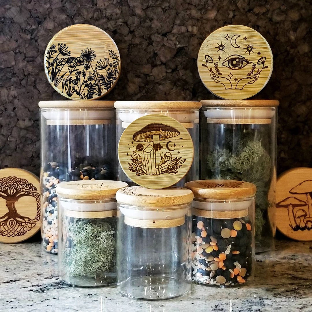 Bamboo Lid Glass Jars | Engraved Lids - Etsy