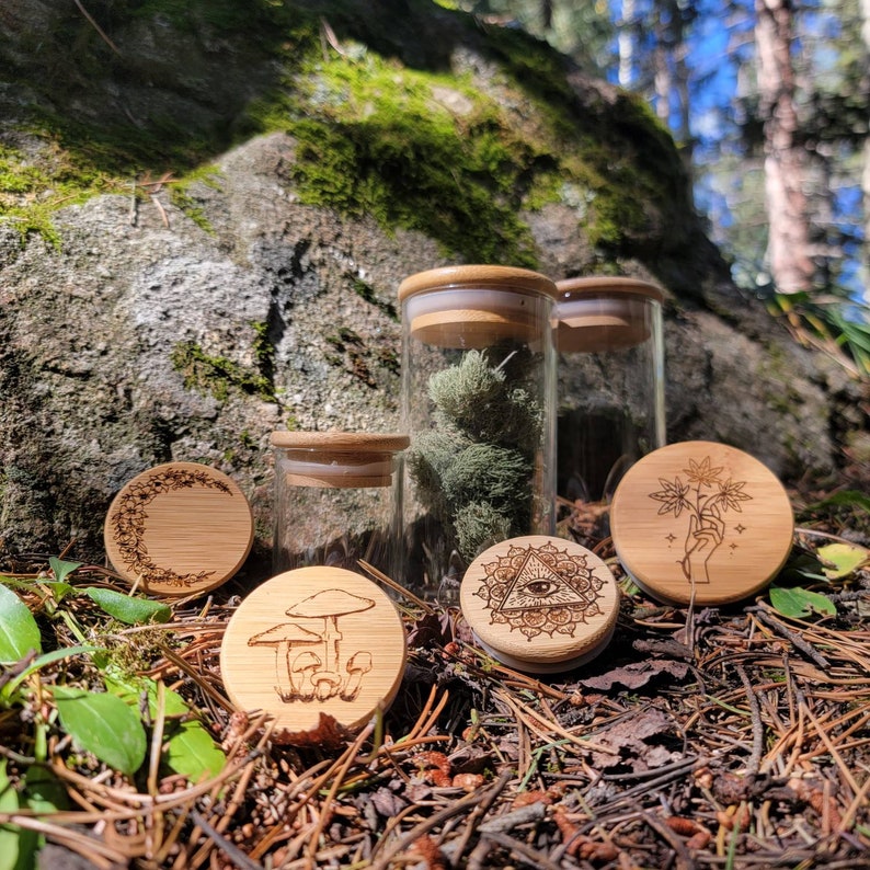 Bamboo Lid Glass Jars Engraved Lids - Etsy