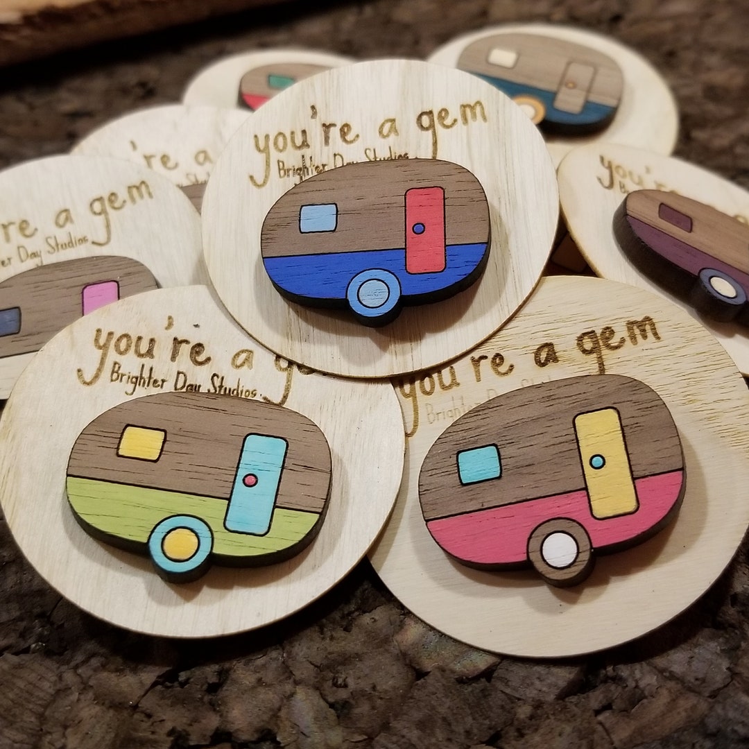 Wooden Camper Pins Engraved Pin Eco-fashion Hand-painted - Etsy