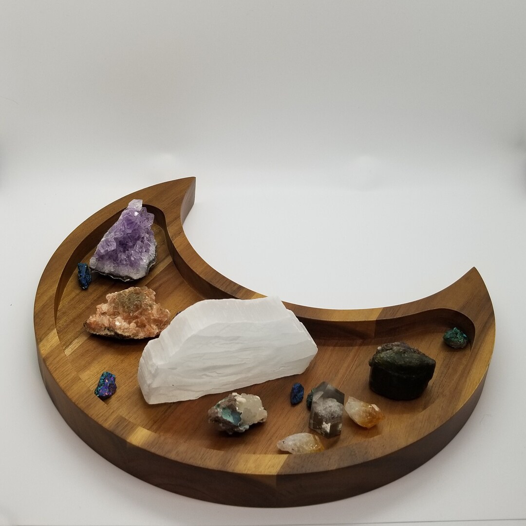 Wooden Moon Tray | Acacia Wood | Crystal and Trinket Tray - Etsy