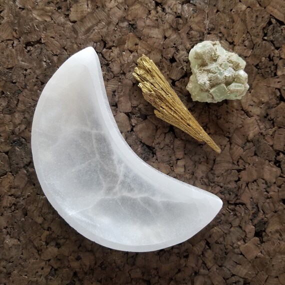 5 Selenite Crescent Moon Dish White Selenite Moon - Etsy